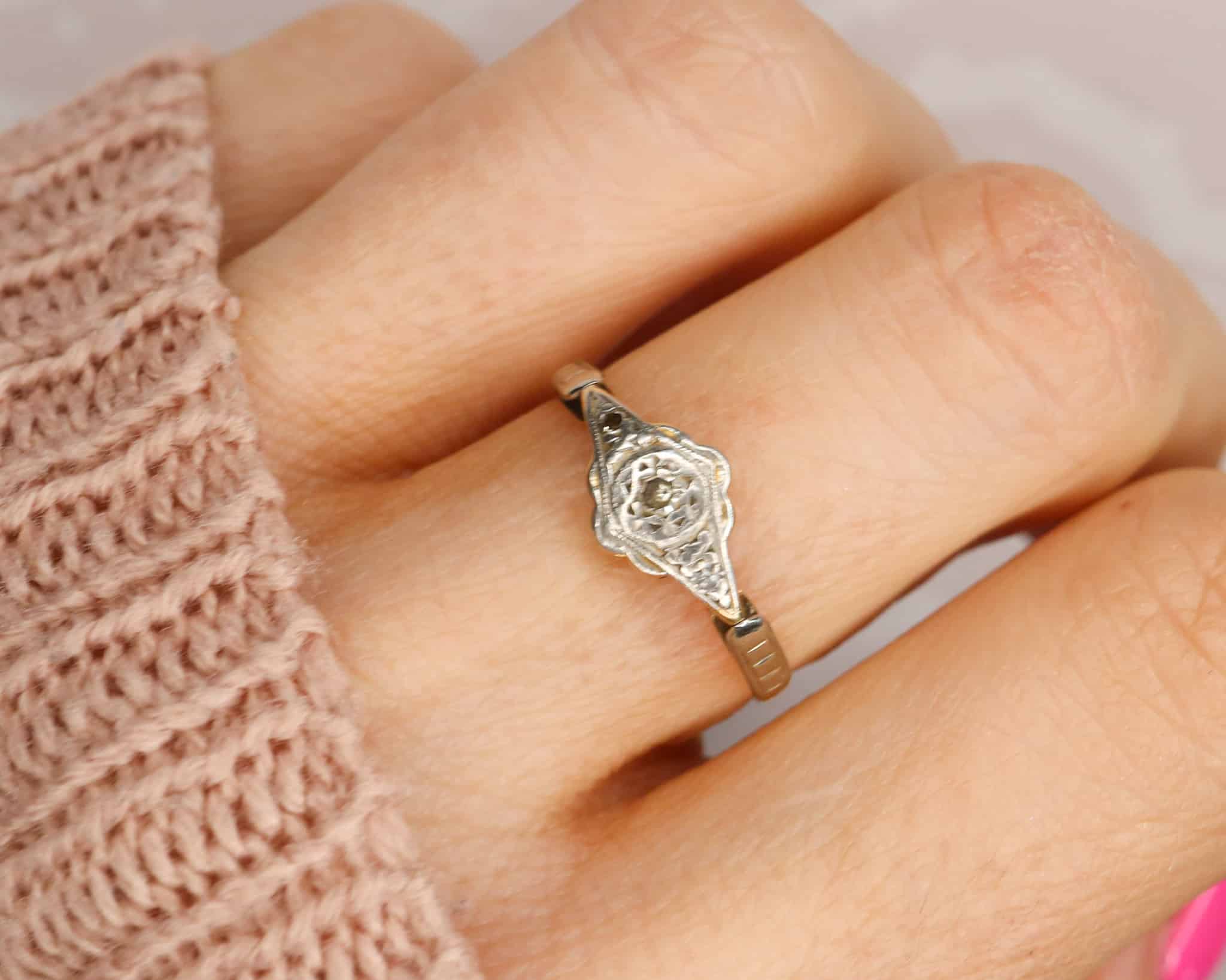 Art Deco Diamond Flower Head Ring - Aladdins Cave Jewellery