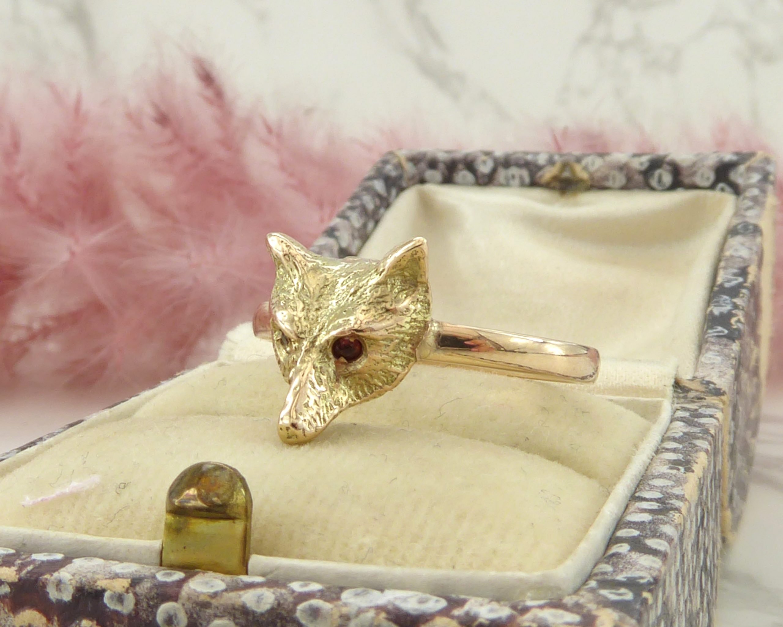 Edwardian 9ct Gold Fox Head Ring - Aladdins Cave Jewellery
