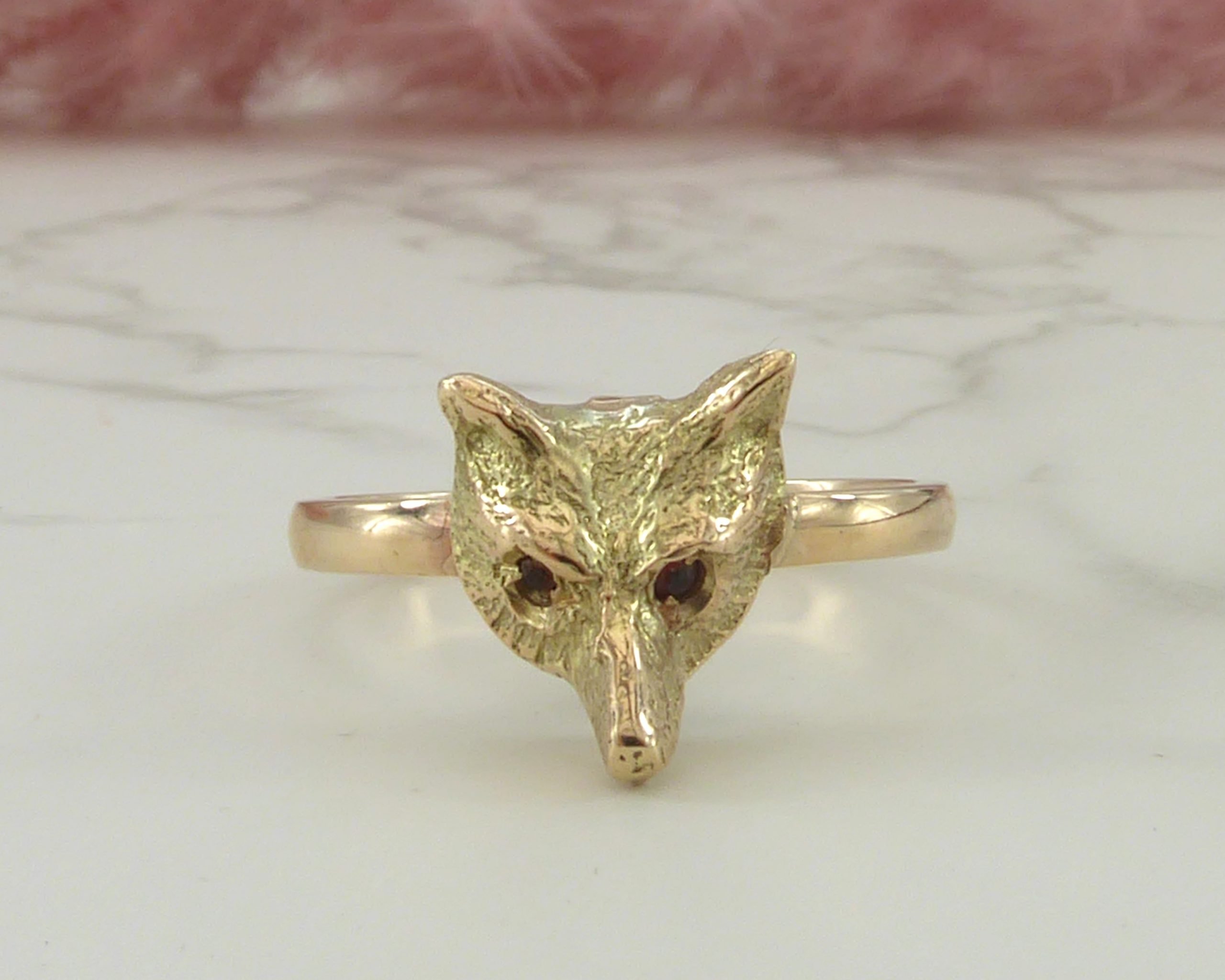 Edwardian 9ct Gold Fox Head Ring - Aladdins Cave Jewellery