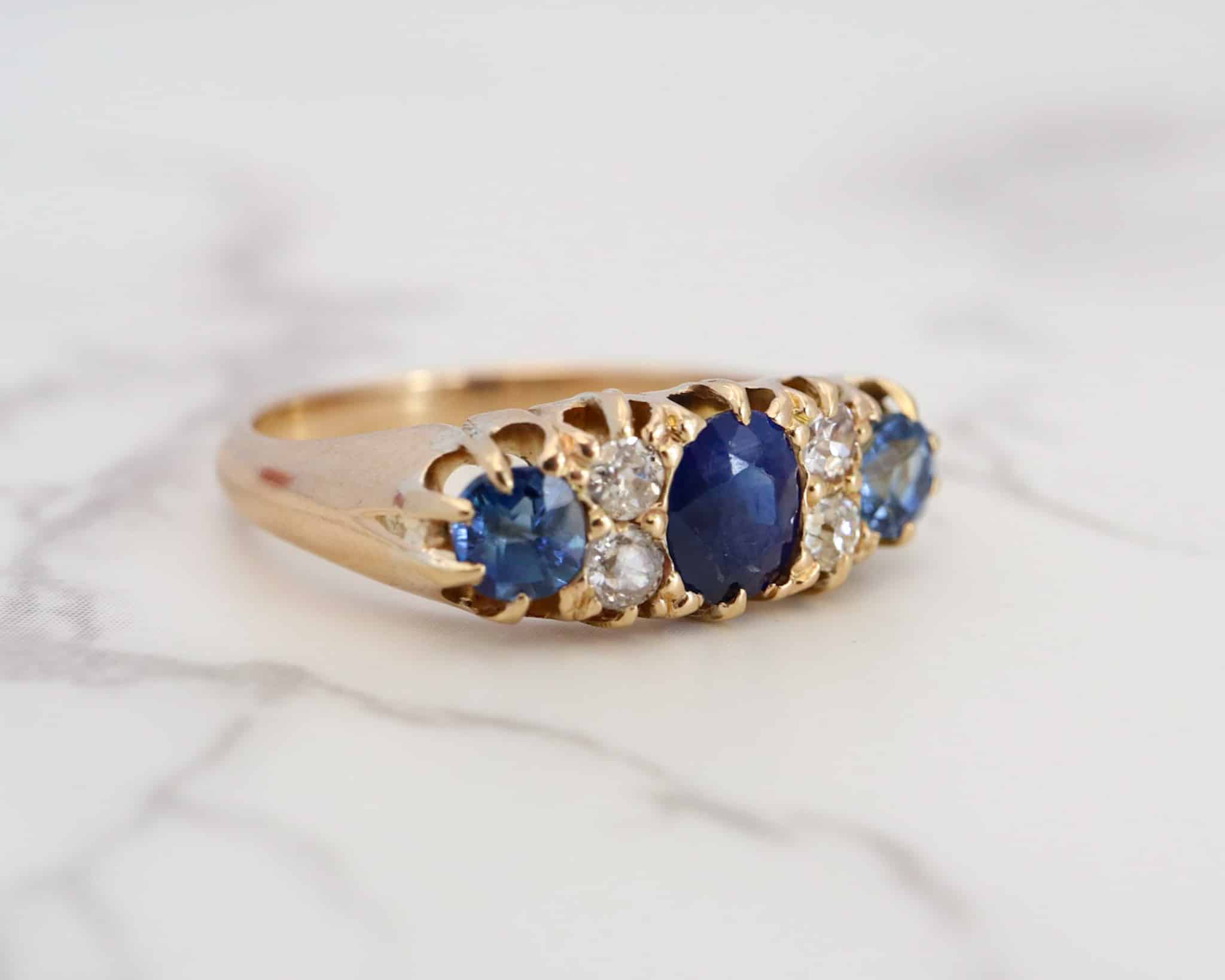 Antique Edwardian Sapphire and Diamond Gypsy Ring - Aladdins Cave Jewellery