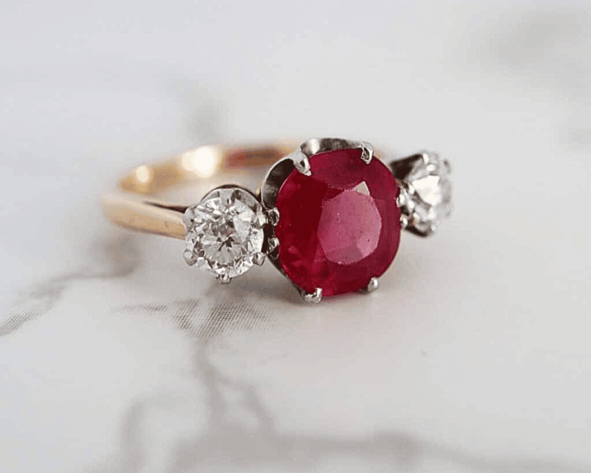 Victorian Diamond and Synthetic Ruby Ring - Aladdins Cave Jewellery