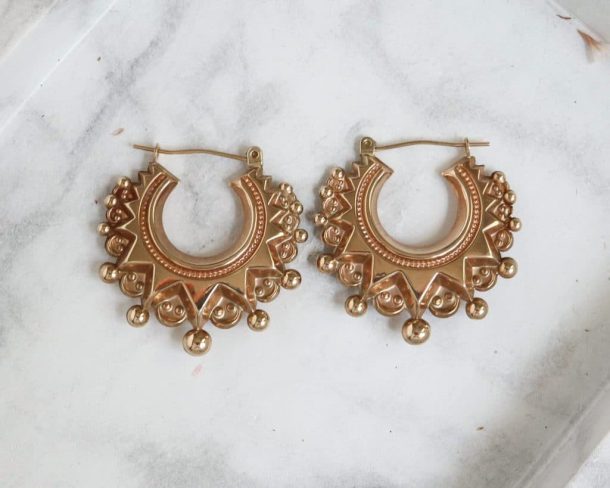 Vintage 9ct Gold Creole Hoop Earrings - Aladdins Cave Jewellery