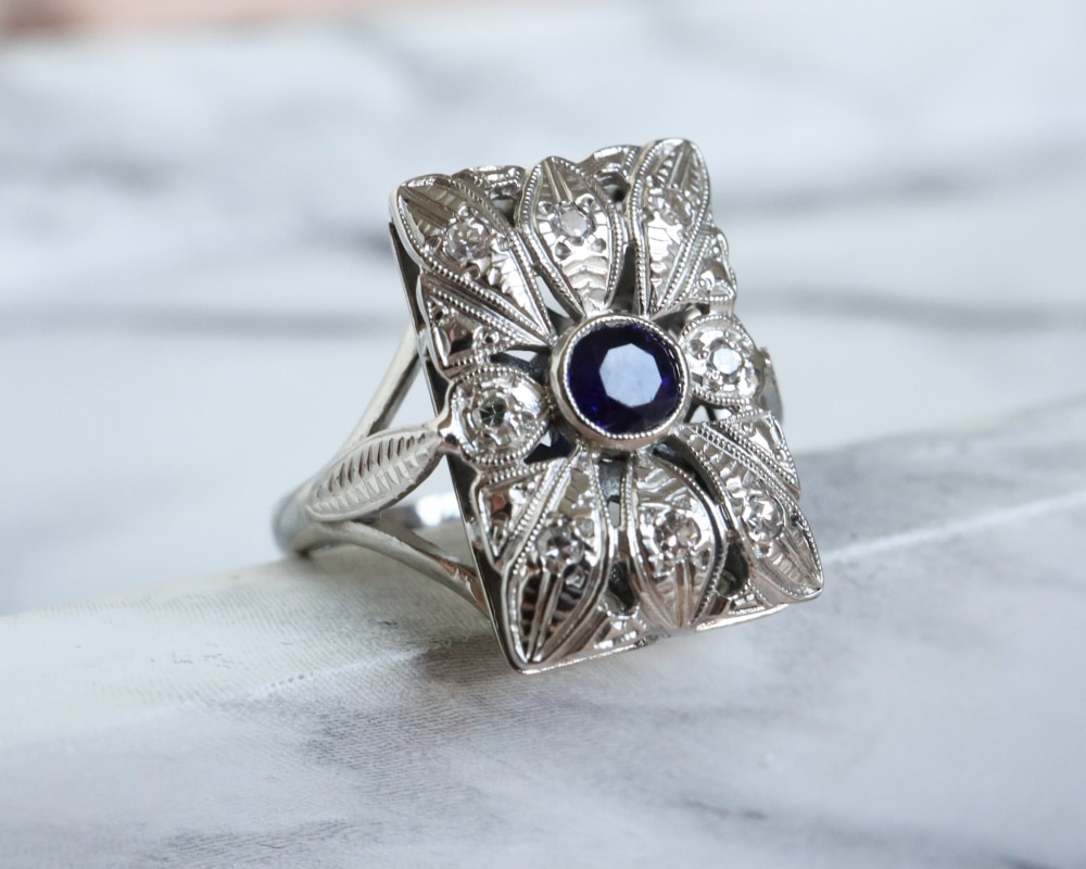 Antique Sapphire Statement Ring -Aladdin's Cave Jewellery