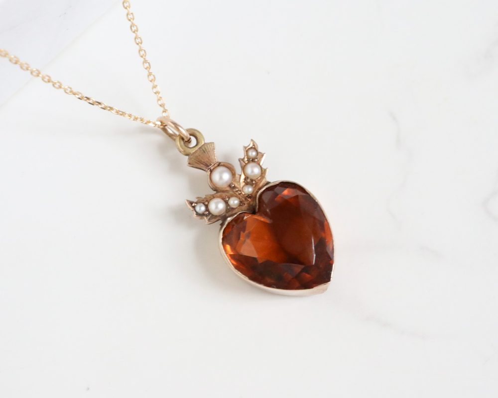 Antique Citrine Heart Pendant - Aladdin's Cave Jewellery