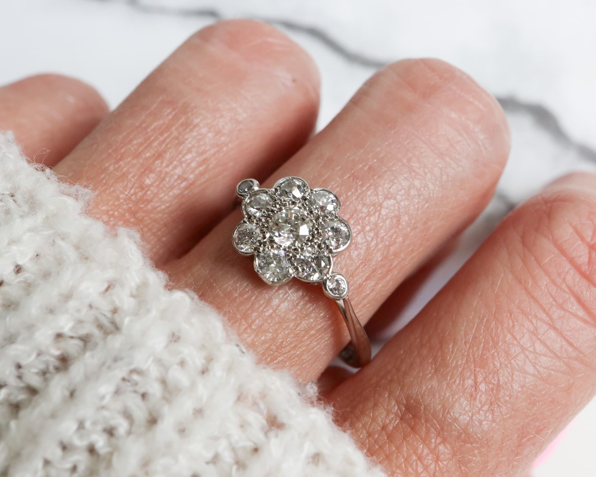 Antique Diamond Daisy Ring - Aladdins Cave Jewellery
