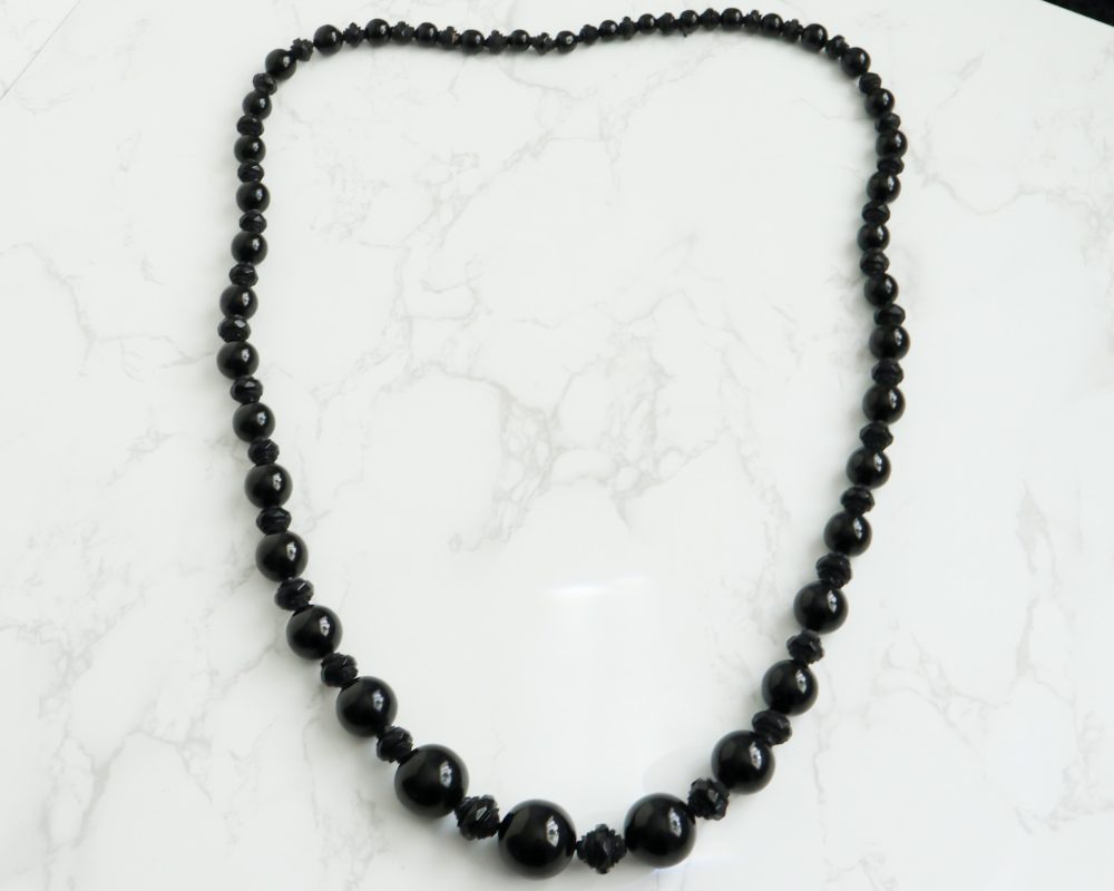 Antique Long Whitby Jet Beads - Aladdins Cave Jewellery