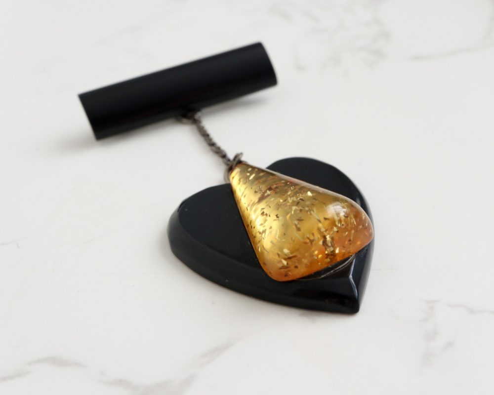 Antique Whitby Jet Fob Brooch