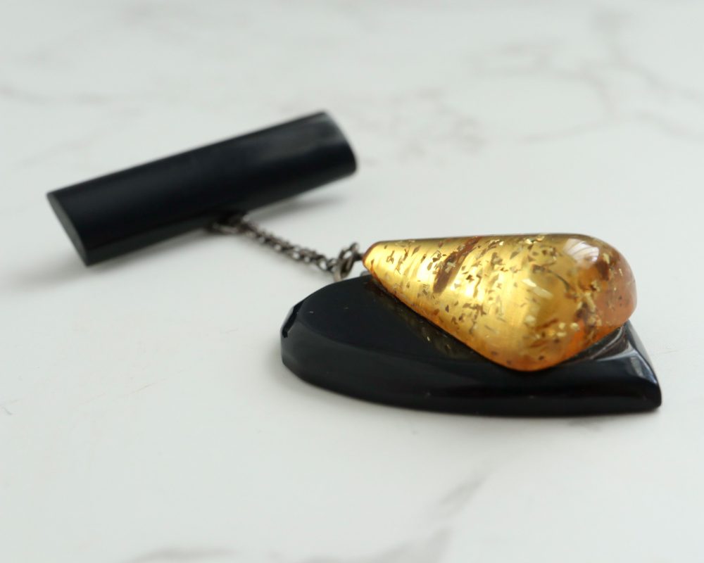 Antique Whitby Jet Fob Brooch