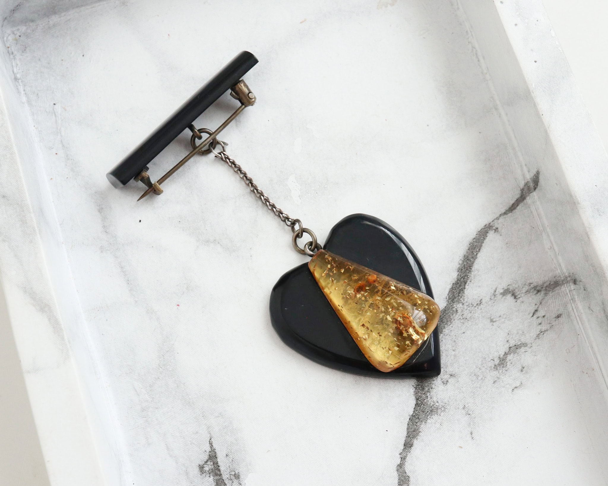 Antique Whitby Jet Fob Brooch