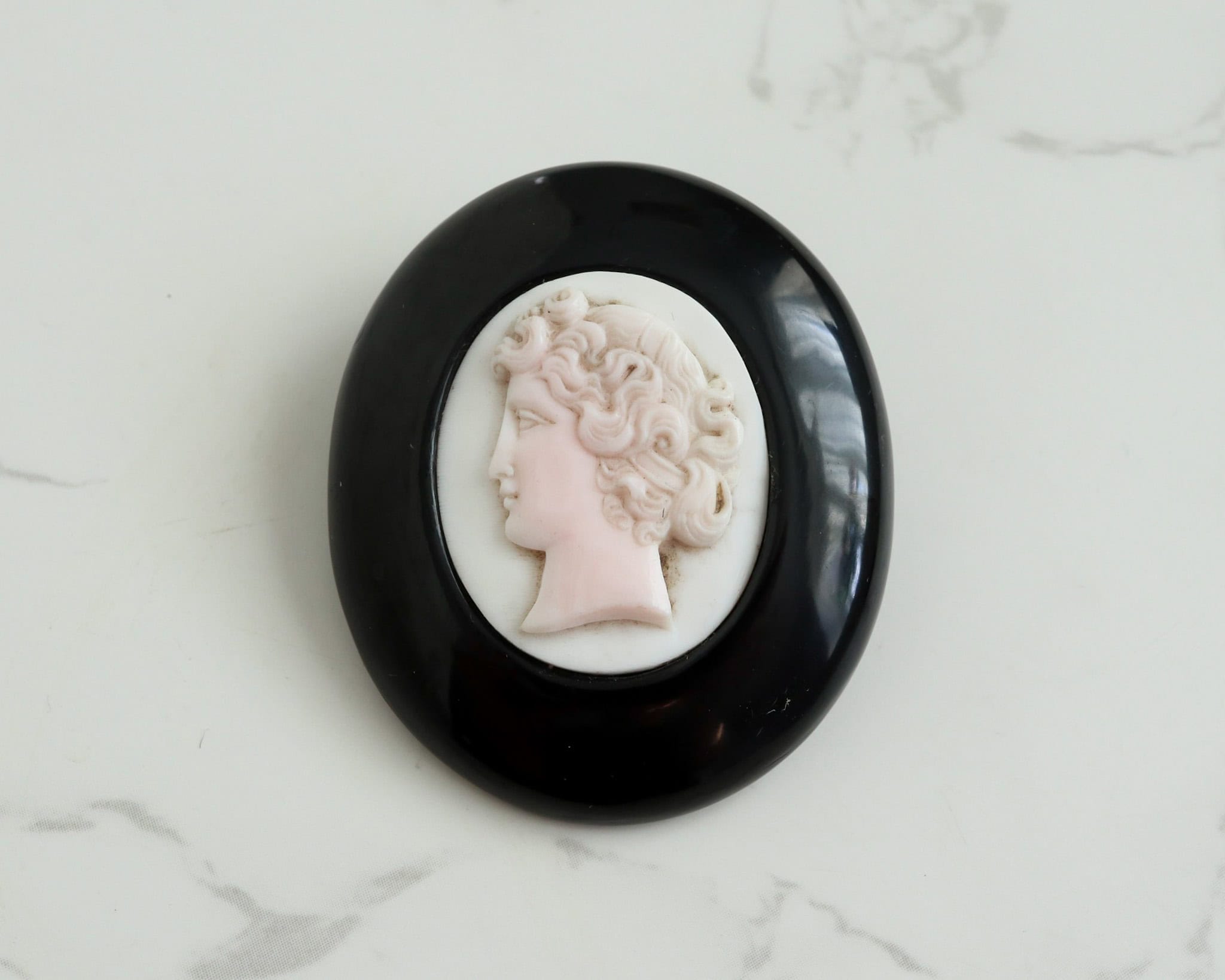 Antique Whitby Jet Cameo Brooch - Aladdins Cave Jewellery