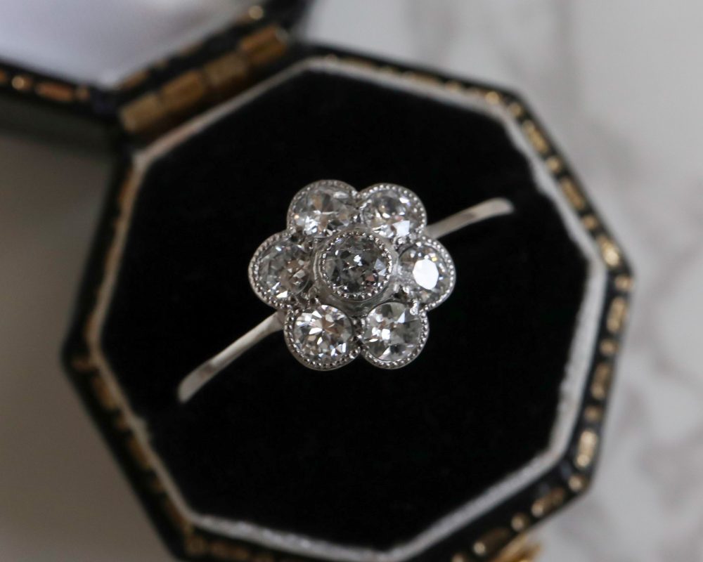 Edwardian Diamond Daisy Ring - Aladdins Cave Jewellery