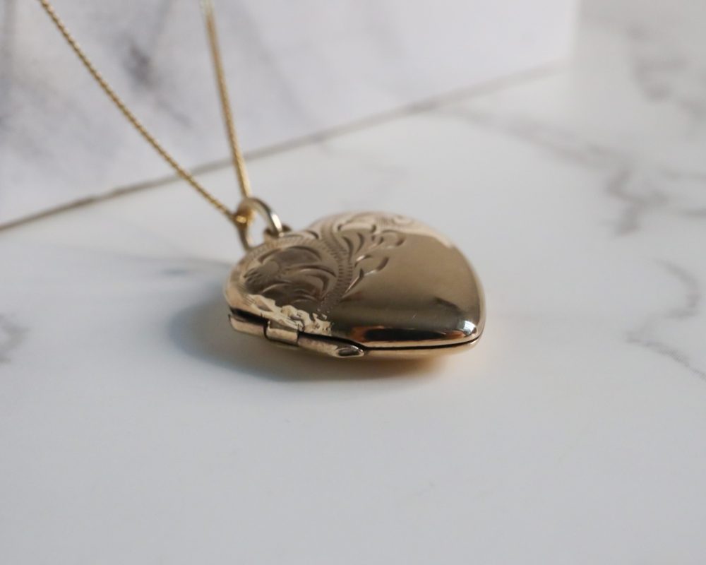 Vintage 9ct Gold Heart Locket and Chain - Aladdins Cave Jewellery