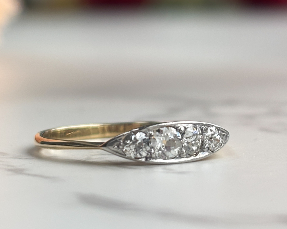 Art Deco Diamond Boat Shaped Ring - Aladdins Cave Jewellery