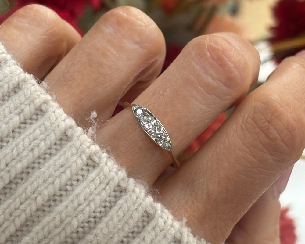 Art Deco Diamond Boat Shaped Ring - Aladdins Cave Jewellery