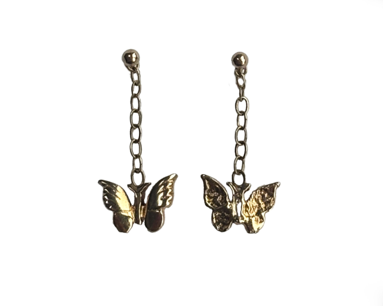 Vintage 9ct Gold Butterfly Drop Earrings - Aladdins Cave Jewellery